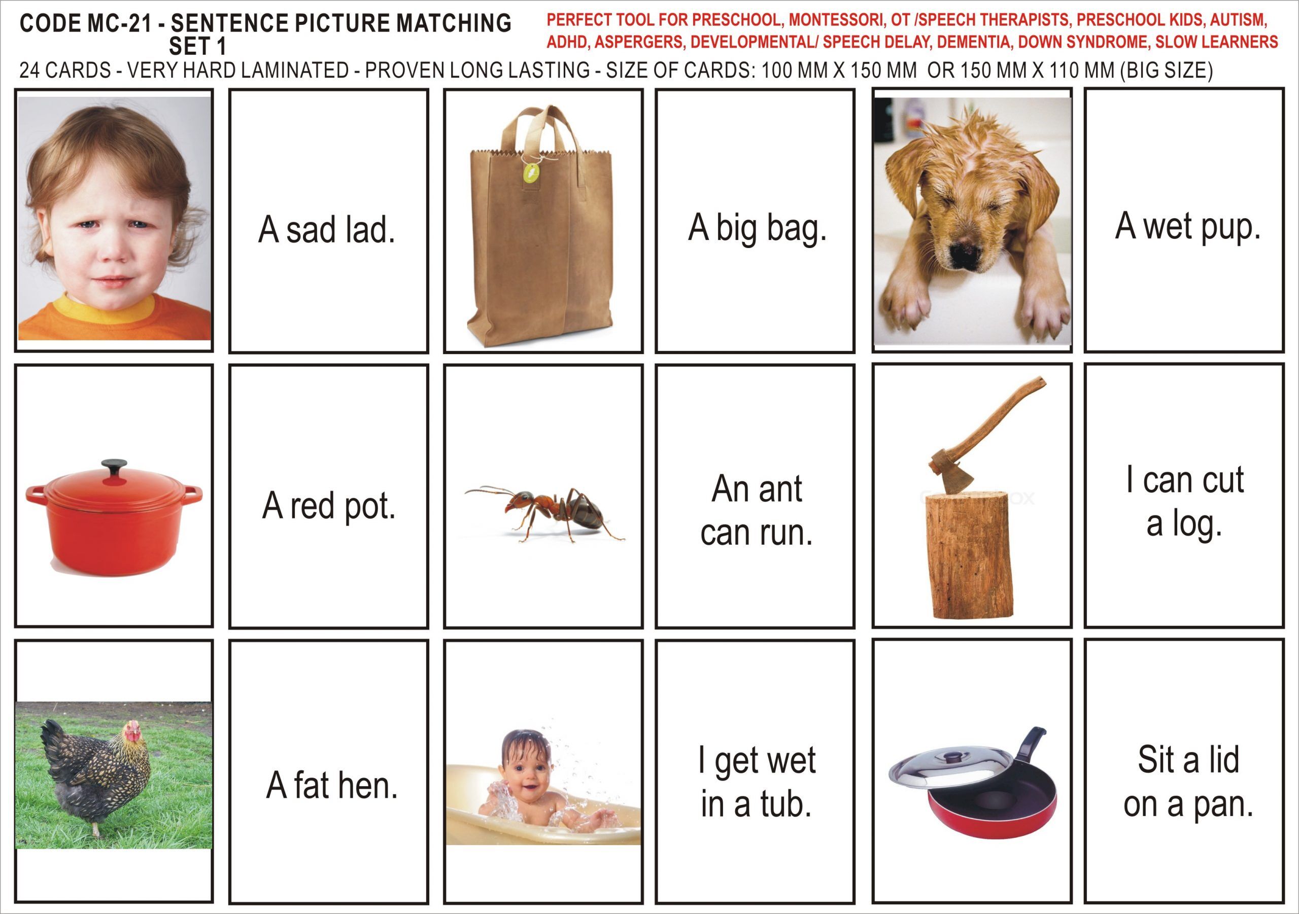 SENTENCE PICTURE MATCHING SET 1 - Pre School Mom & Kids